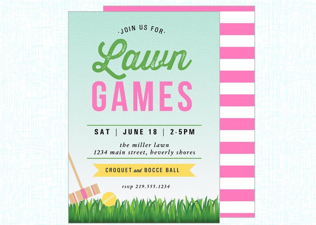 Lawn Party - Printable Invitation - Lawn Games Invite - Croquet - Bocce ...