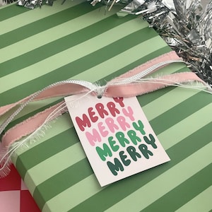 Instant Download Christmas Printable Gift Tag - Merry - Pink Red Green ...