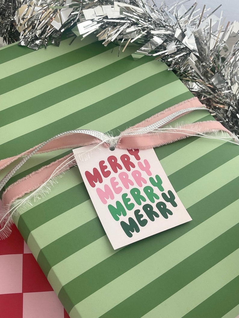 Instant Download Christmas Printable Gift Tag - Merry - Pink Red Green ...