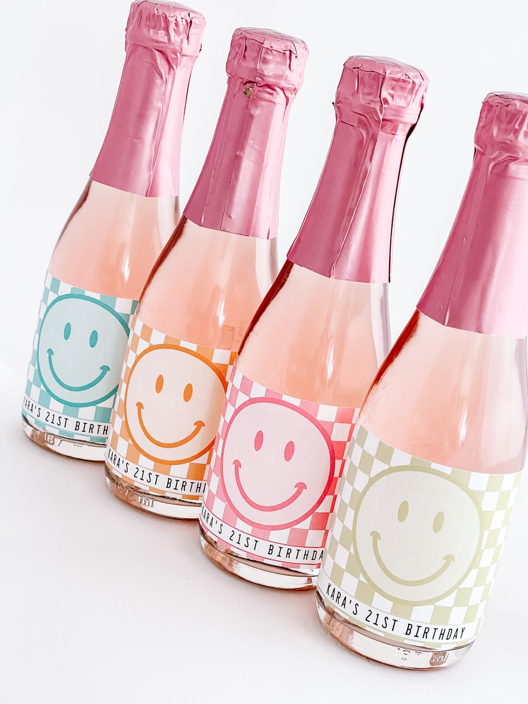 Smiley Mini or Full Wine or Champagne Waterproof Bottle Label ...