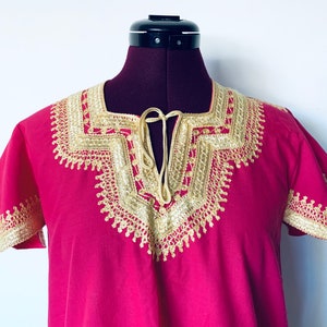 70s Pink Top Embroidered Indian Tunic Gold Size XS S - Etsy