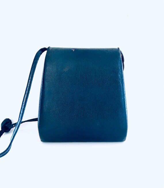 80s Blue Faux Snakeskin Structured Box Purse Shoulder… - Gem