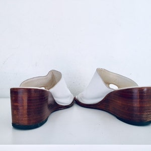 60s Wedge Mules White Leather Wood Wedge Sandals Made in Italy by ...