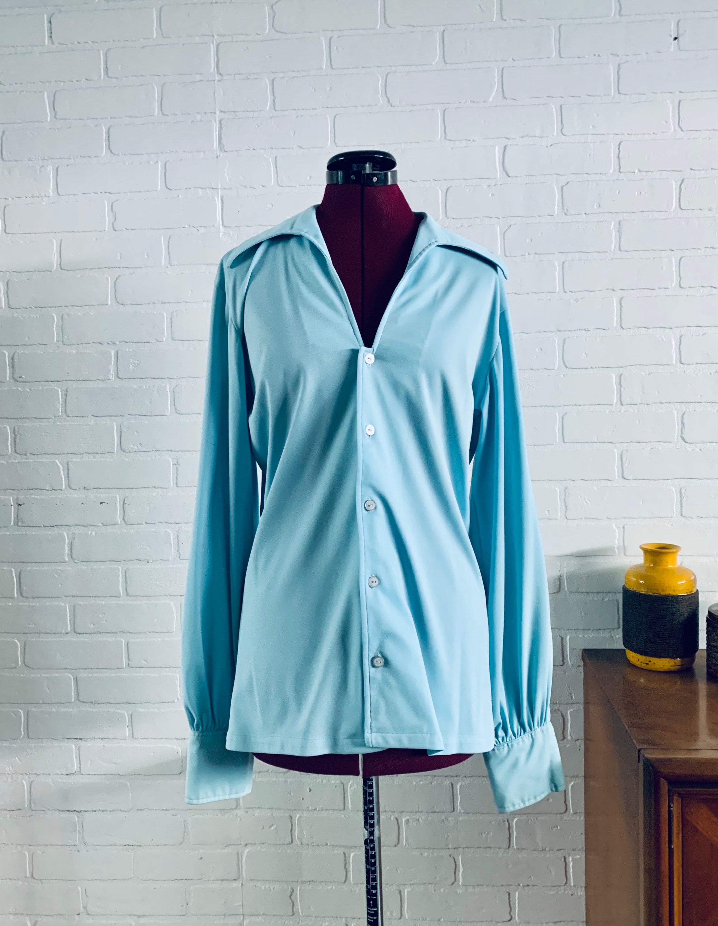 70s Shirt Blue Butterfly Collar Shirt Ego by Bond Street | Etsy