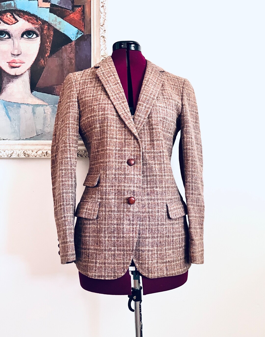 70s Blazer Tweed Welsh Wool Jacket Wood Buttons Made in USA by - Etsy