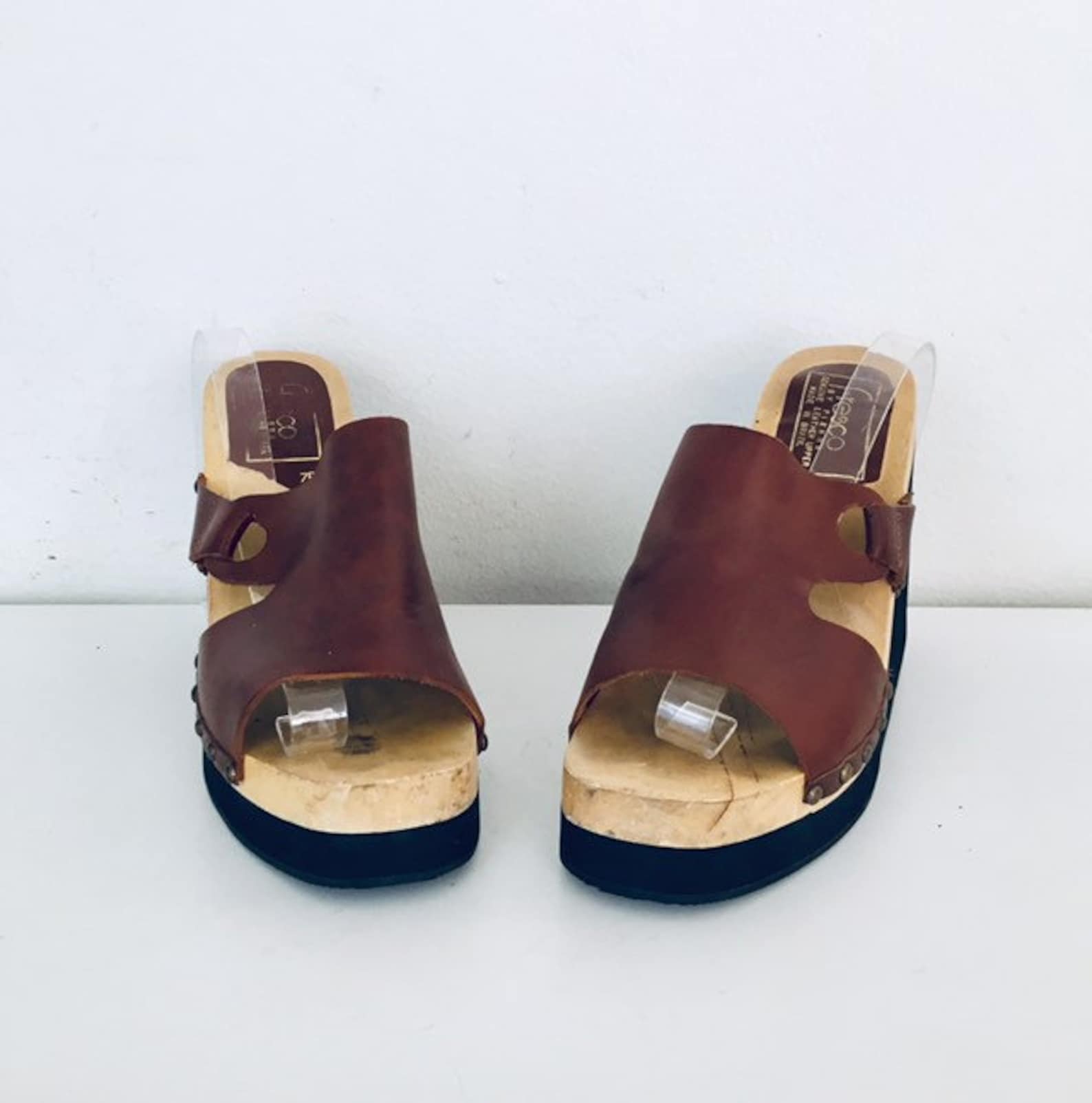70s Platform Clogs Wedge Sandals Leather Wood Heels Made in Brazil ...