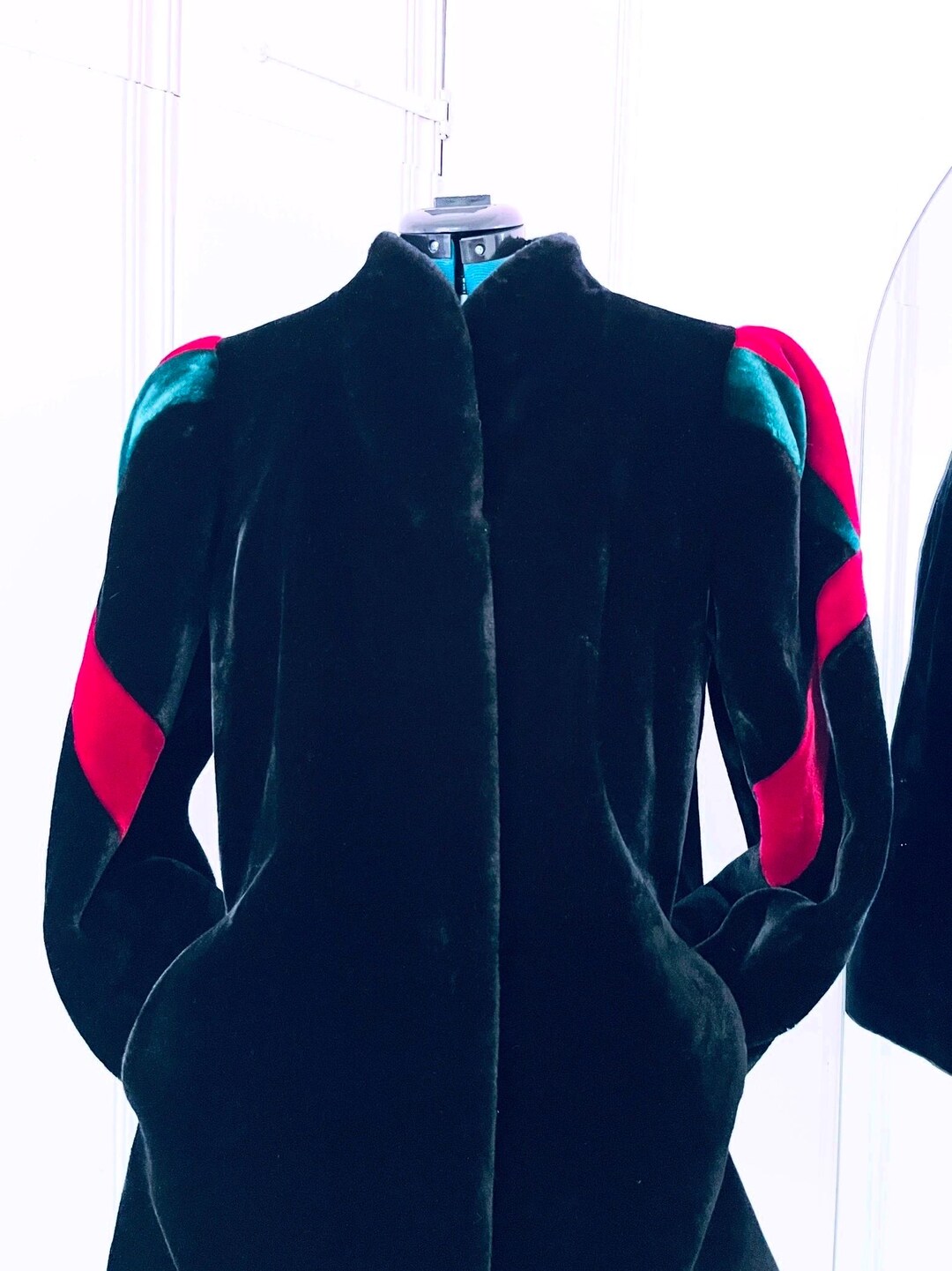 80s Colorblock Black Faux Fur Coat Size M L - Etsy