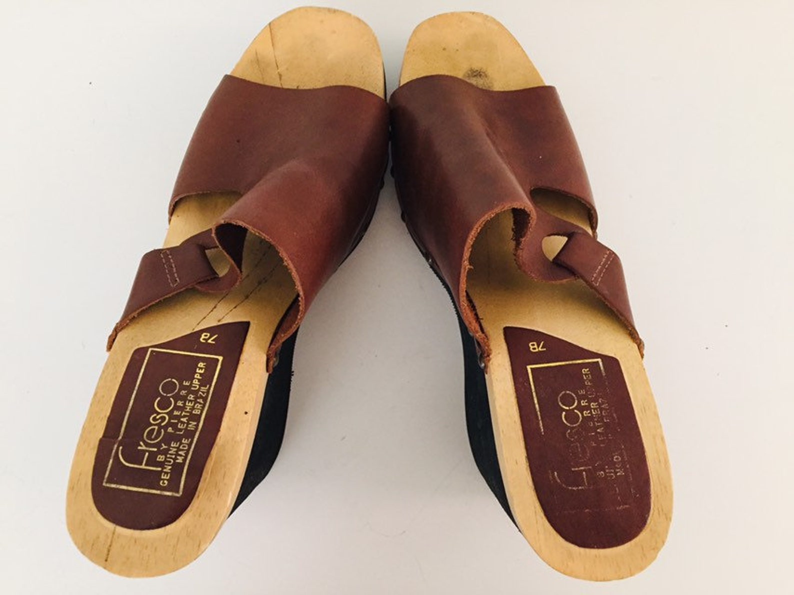70s Platform Clogs Wedge Sandals Leather Wood Heels Made in Brazil ...