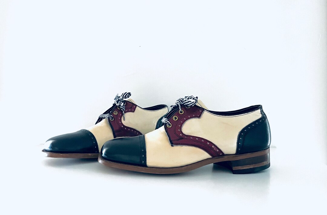 Vintage Leather Cap Toe Derbys UNUSED Chunky Heel Tri Tone Shoes by ...