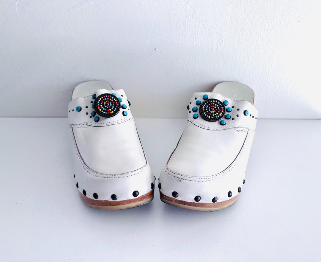 90s White Leather Platform Clogs Wood Heels Made in Brazil by Fillis ...