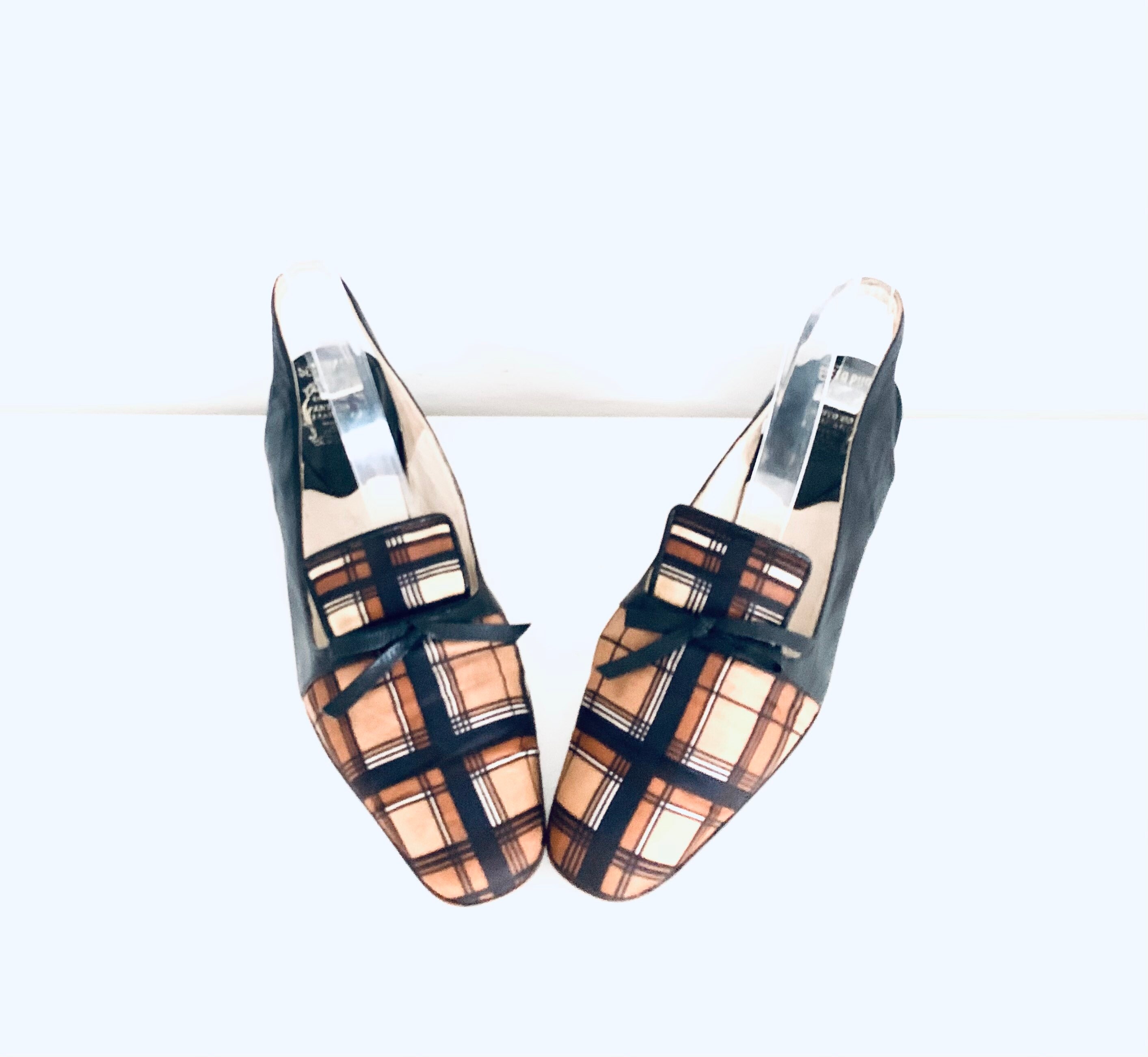 60s Shoes Silk Plaid Mules Slings Sandals Made in Spain by | Etsy