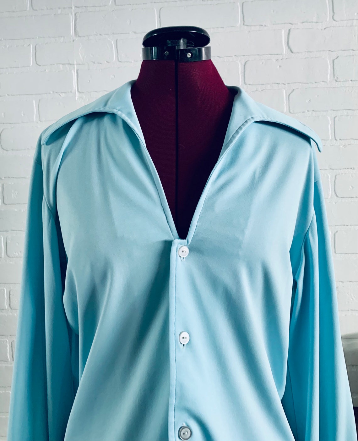 70s Shirt Blue Butterfly Collar Shirt Ego by Bond Street | Etsy