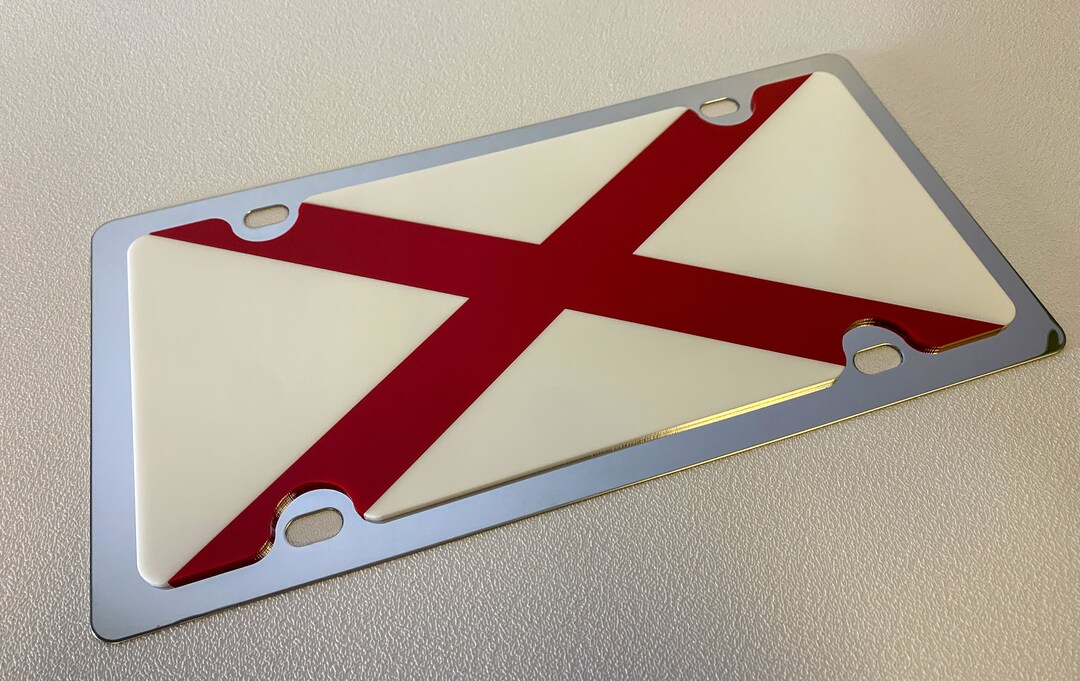Alabama Flag License Plate, High Quality Stainless Steel With Red and ...