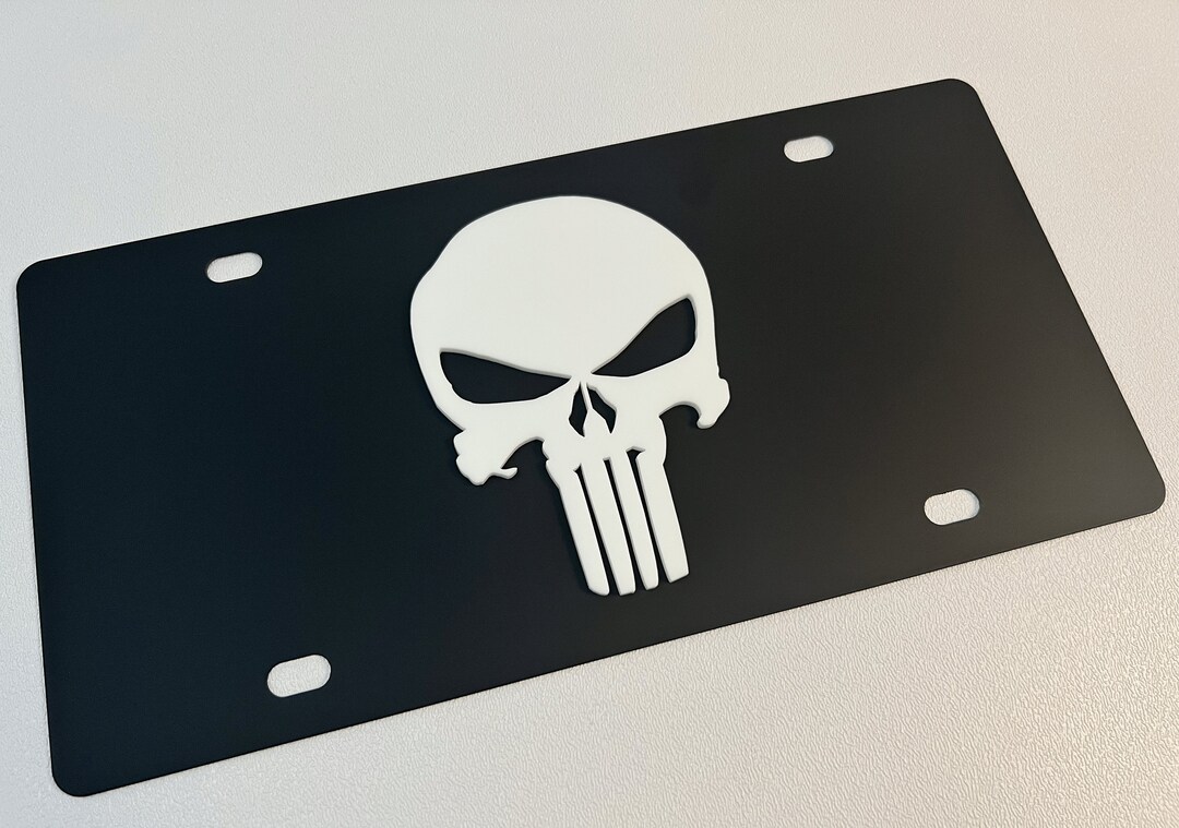 Punisher Skull Hand License Plate, High Quality Black Carbon Steel With ...
