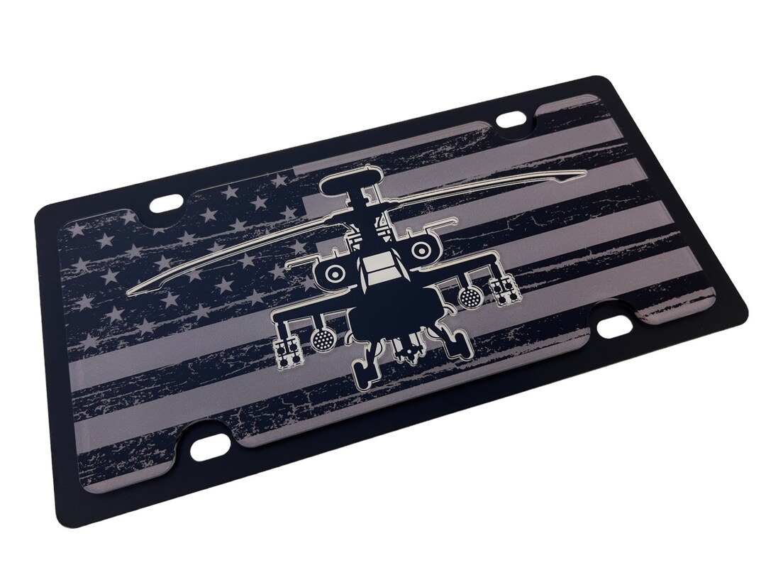 Blackout Flag With Apache Helicopter on Black Carbon Steel License ...
