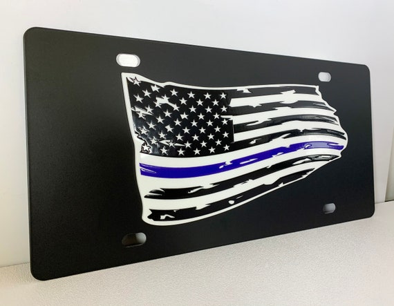 Distressed BLUE LINE American Flag License Plate Raised Emblem | Etsy