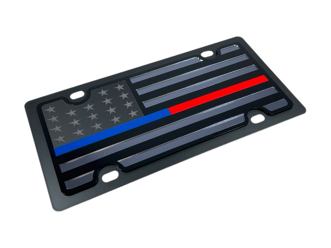 Thin Line License Plate- BLUE and RED Thin Line, Half Bar Blacked Out ...