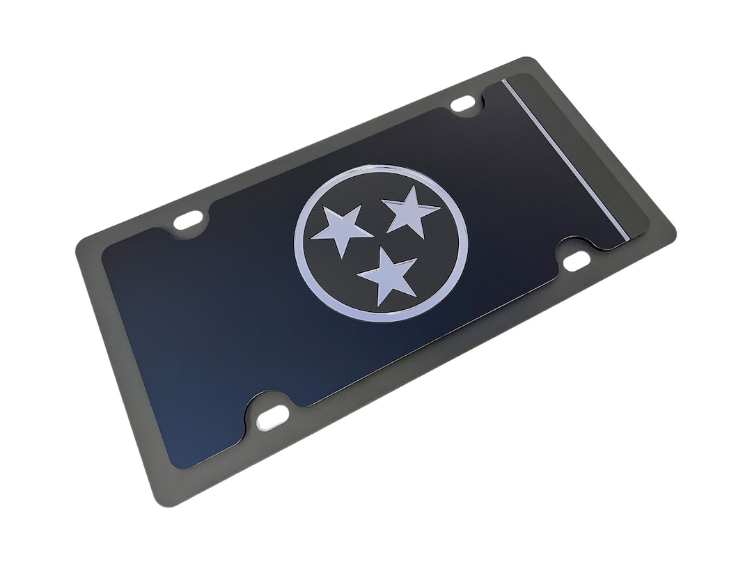 Tennessee Flag License Plate, Black Carbon Steel With Laser Cut Acrylic ...