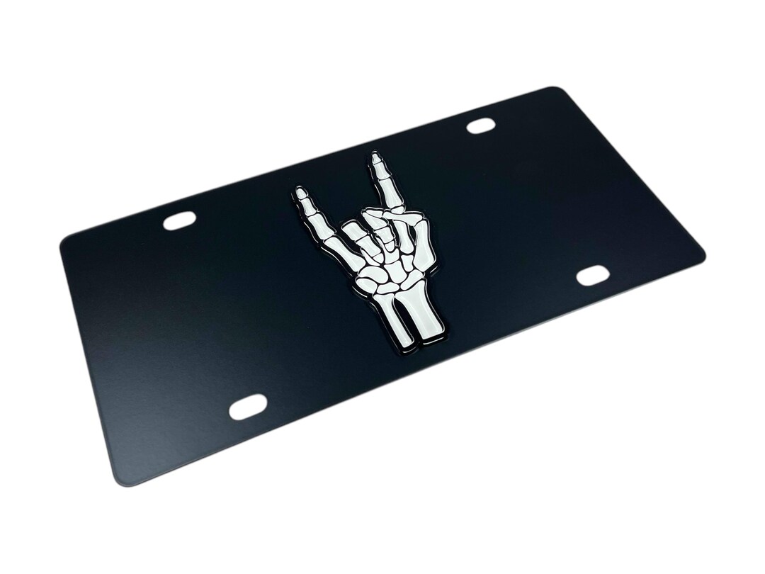 Skeleton Hand Emblem License Plate on Black Carbon Steel - Etsy