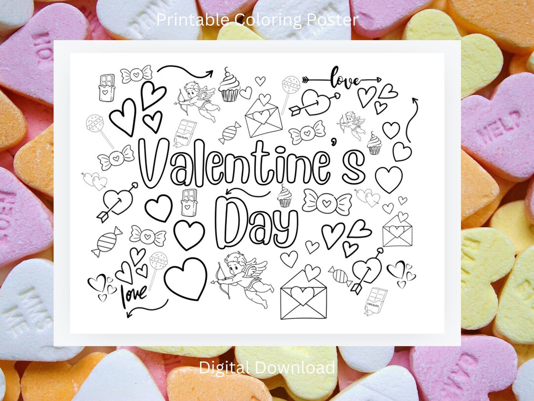 Valentine's Day Printable Coloring Poster, Digital Download, Happy ...