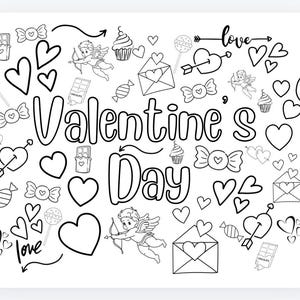 Valentine's Day Printable Coloring Poster, Digital Download, Happy ...