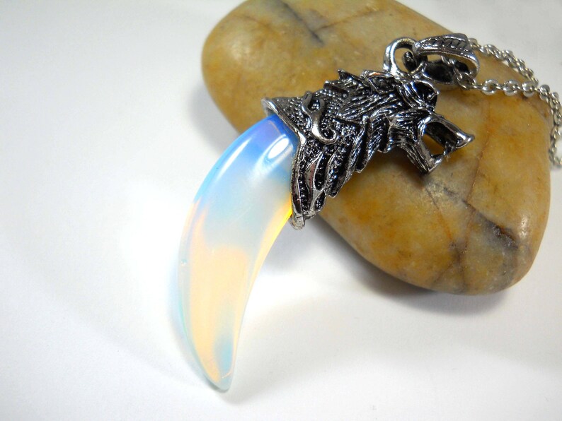 Wolf Head Opal Tooth Pendant Necklace Wolf Tooth Necklace | Etsy