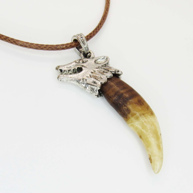 Wolf Head Canine Tooth Pendant Necklace Natural Color Wolf | Etsy