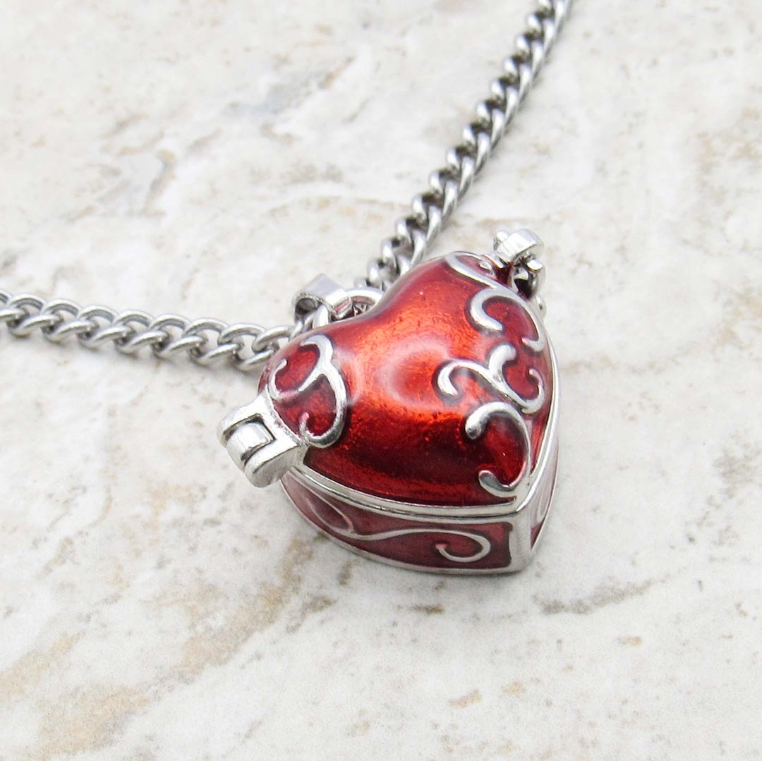 Red Heart Wish Box With Hinged Lid, Brass With Enamel Color, Pill Box ...