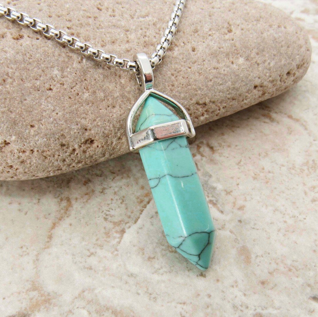 Faceted Bullet Cut Green Turquoise Gemstone Pendant Synthetic - Etsy