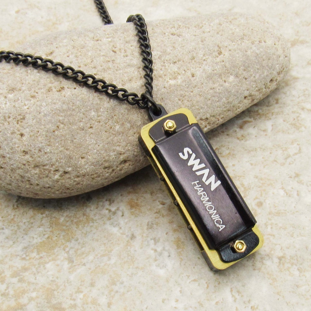 Mini Black Vintage Style Harmonica Necklace, Retro Black Mini Harmonica, Men's Necklace ...