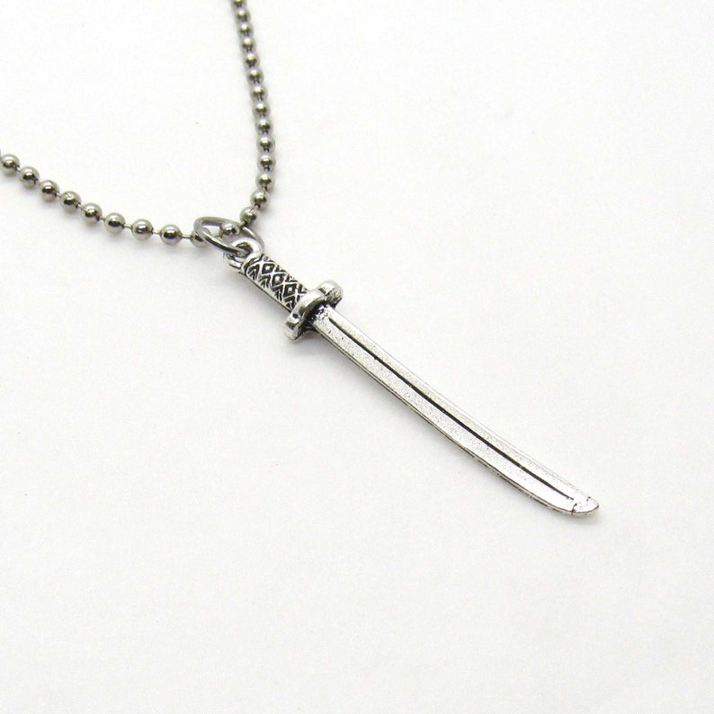 Silver Tone Katana Sword Pendant Necklace, Men's Necklace, Samurai ...