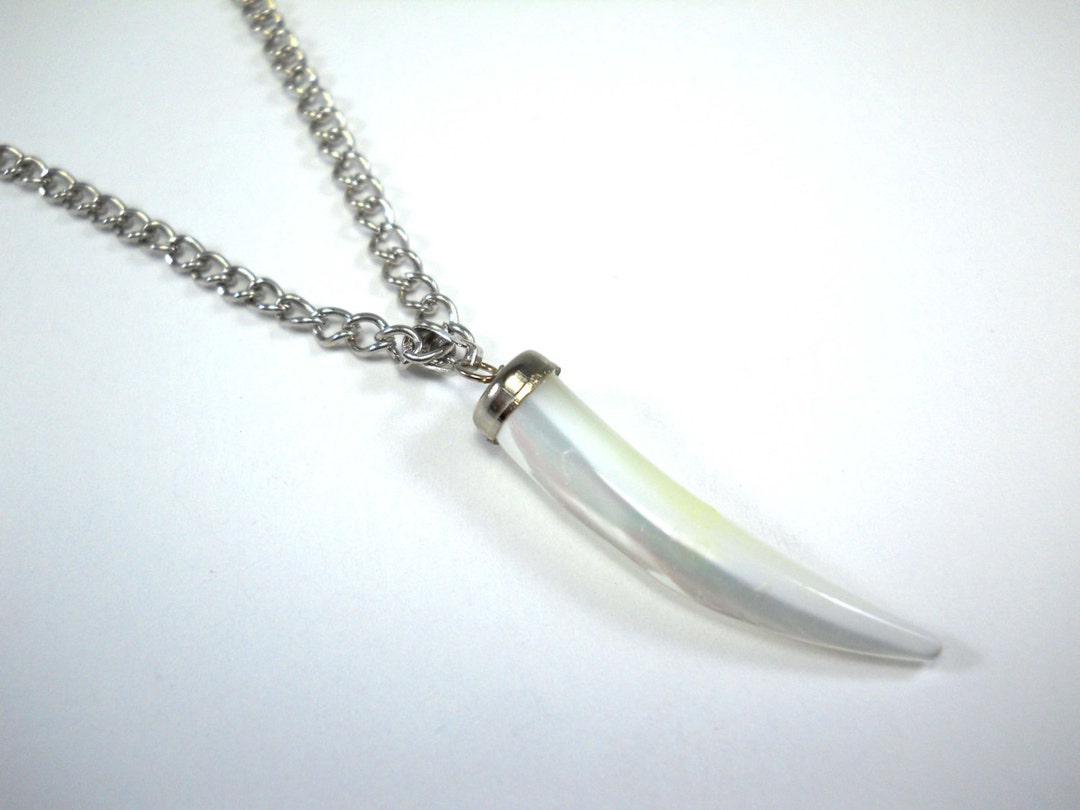 Natural Sea Shell Horn Pendant, White Shell and Antique Silver Alloy ...
