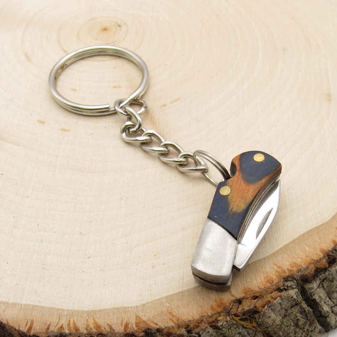 Brown Wood Stainless Steel Pocket Knife Keyring, Wood Inlay Pocket ...
