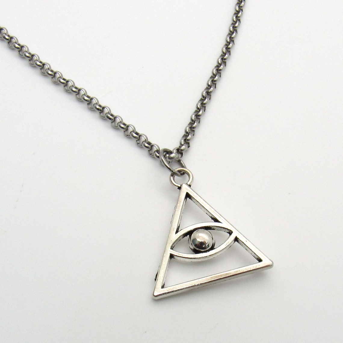 Triangle All Seeing Eye Pendant Necklace, Antique Silver, Men's ...
