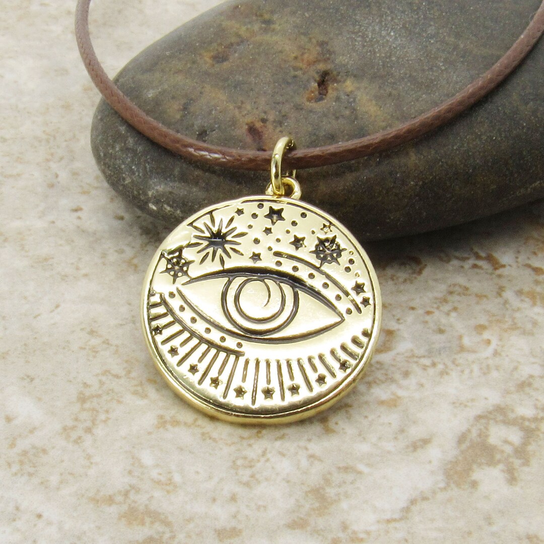Gold Plated All Seeing Eye Charm Pendant Necklace, Men's Necklace ...