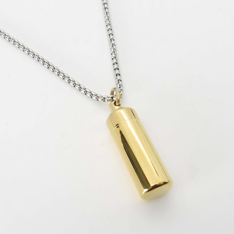Gold Stainless Steel Pill Bottle Necklace, Pill Locket With Screw Lid ...
