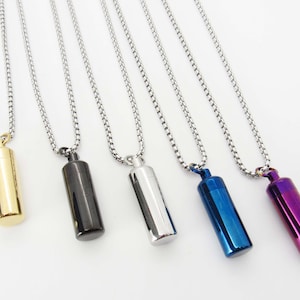 Stainless Steel Black Pill Bottle Necklace, Pill Locket With Screw Lid ...