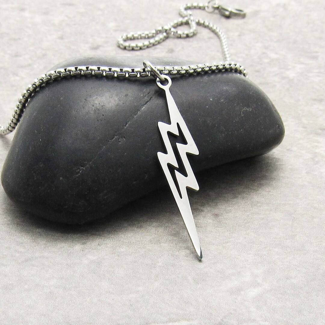 Stainless Steel Lightning Bolt Pendant, Men's Necklace, Celestial Bolt ...