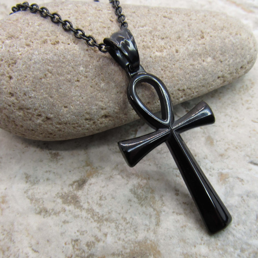Gunmetal Black Stainless Steel Ankh Pendant, Hypo Allergenic Jewelry ...