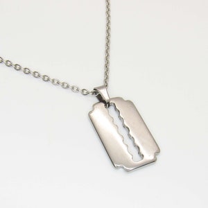 Stainless Steel Small Razor Blade Pendant Necklace, Men's Necklace ...