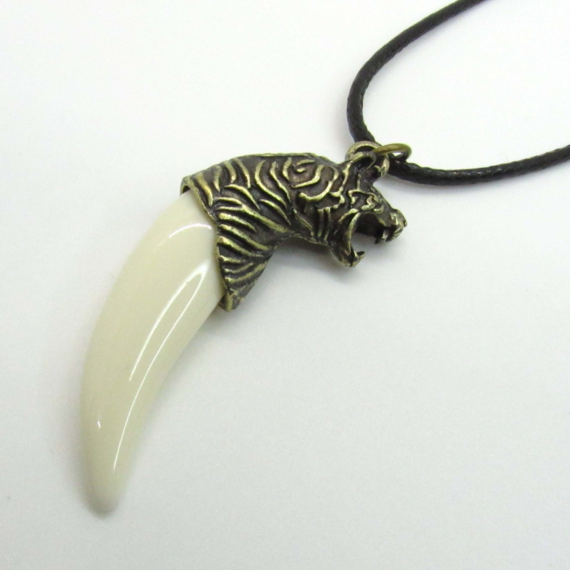 Bronze Tiger Head Resin Tooth Pendant Necklace Animal | Etsy