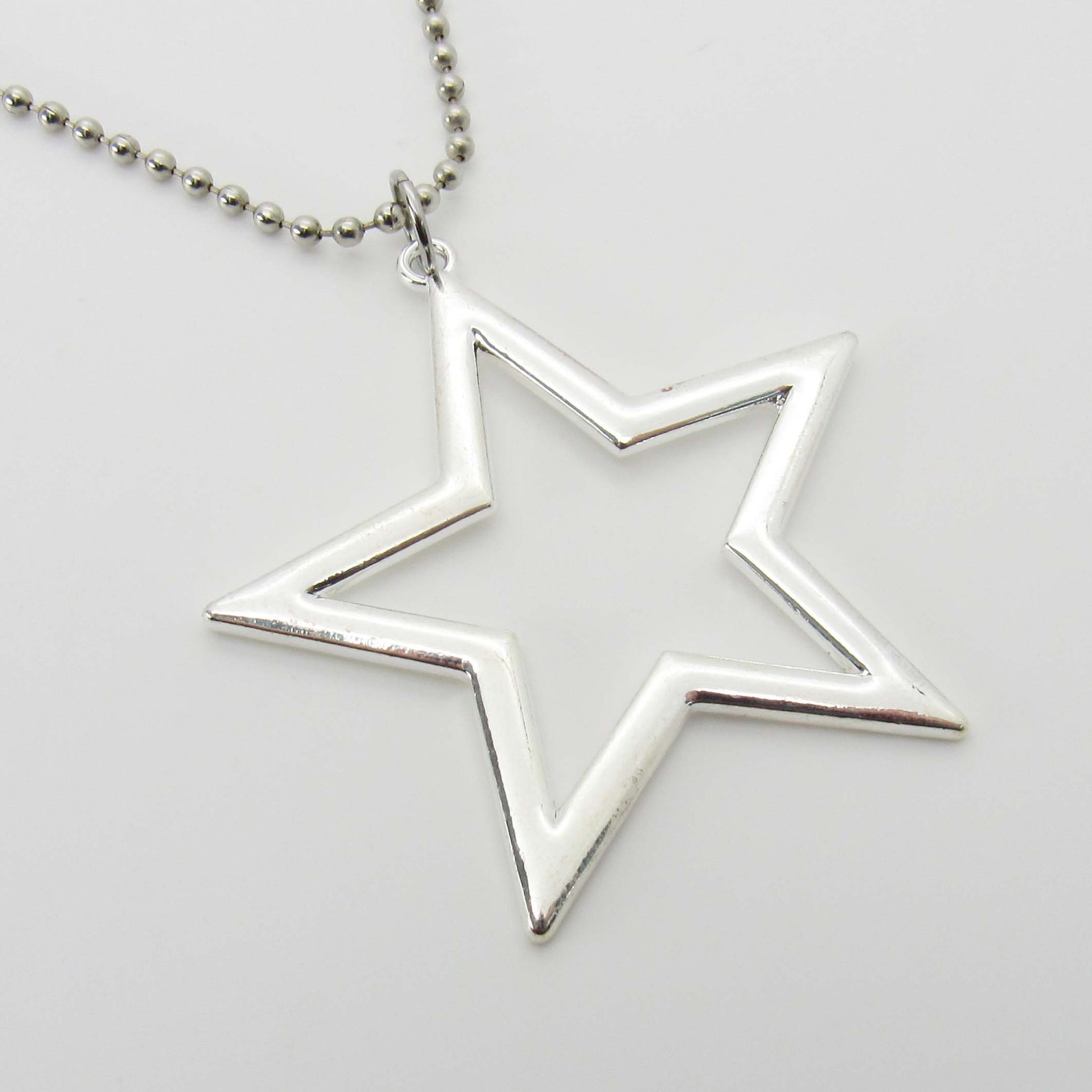 Large Silver Star Necklace Silver Tone Star Pendant Necklace | Etsy