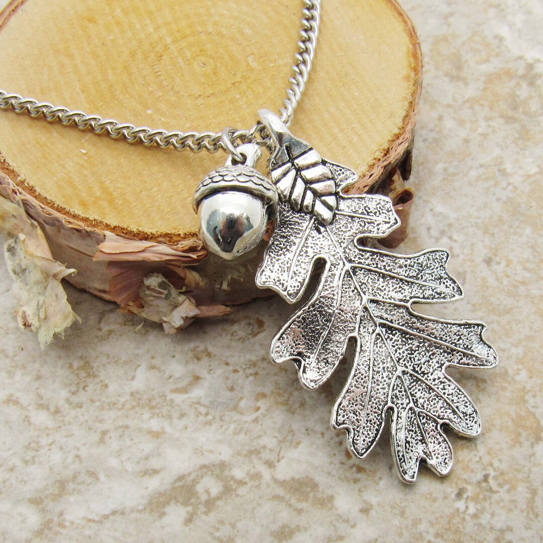 Antique Silver Oak Leaf With Acorn Pendant, Autumn Leaf Necklace, Men's ...