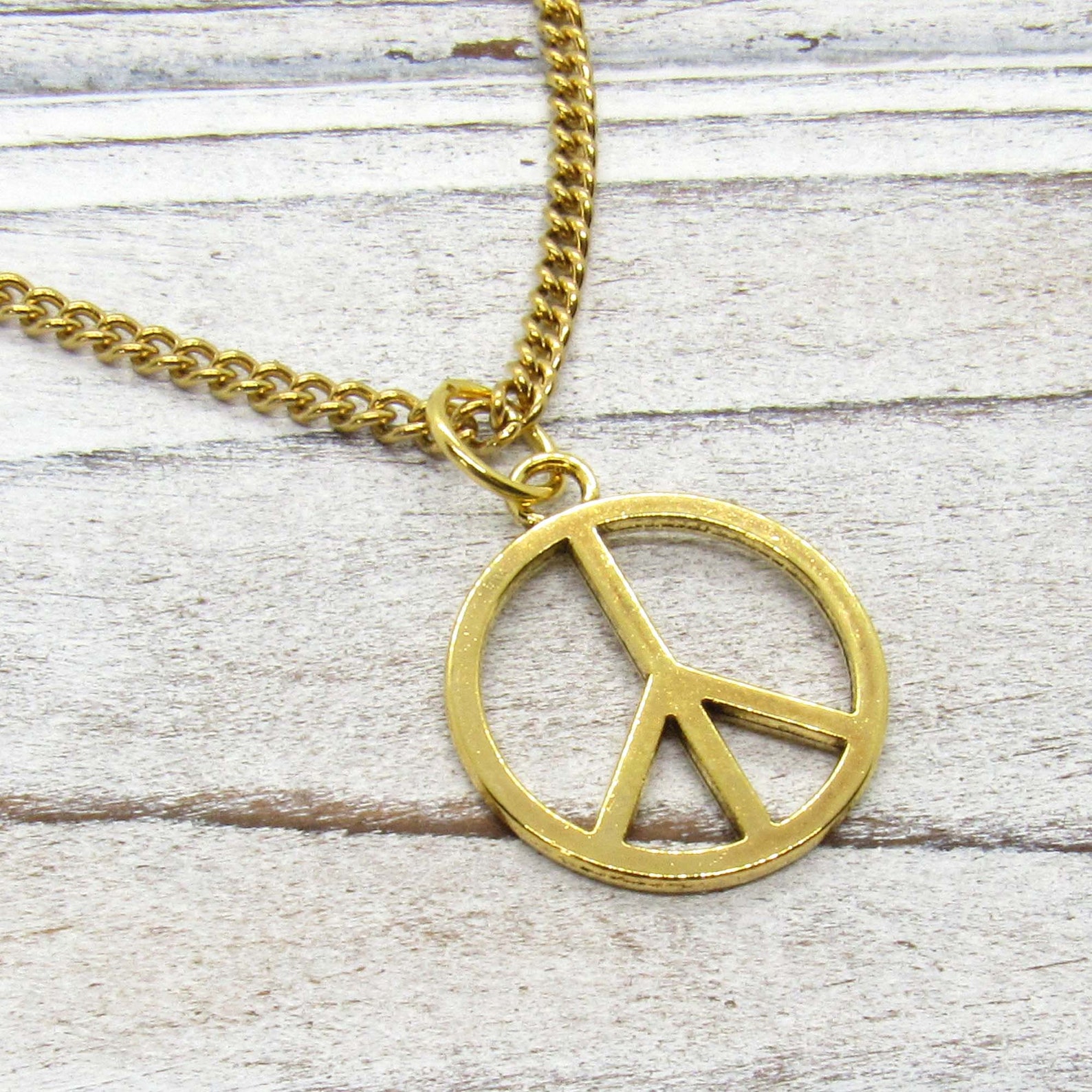Gold Plated Peace Pendant, Peace Sign Necklace, Hippie Necklace, Peace ...