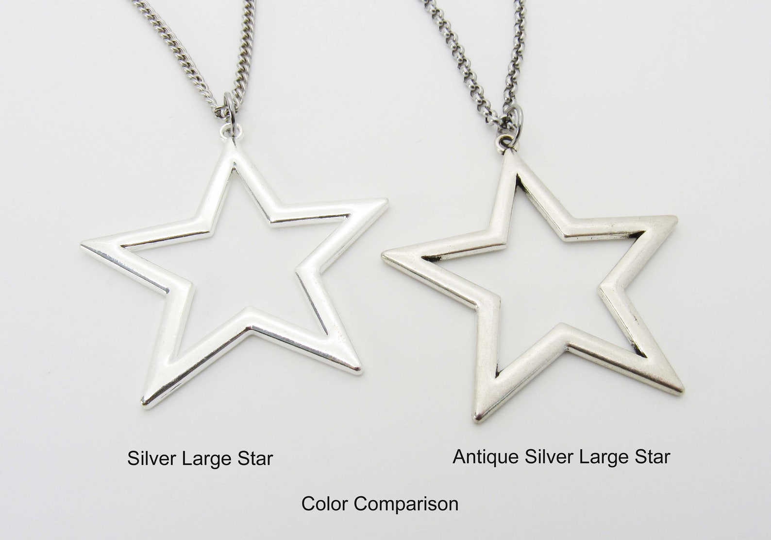 Large Silver Star Necklace Silver Tone Star Pendant Necklace | Etsy