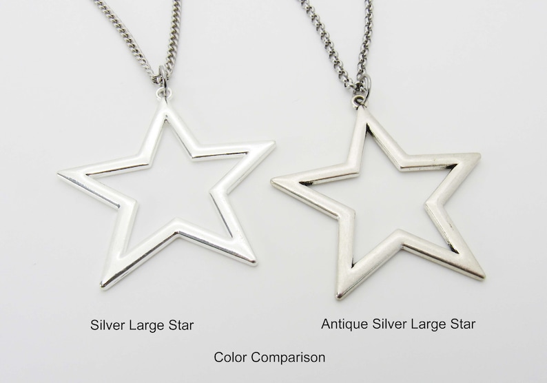 Large Silver Star Necklace Silver Tone Star Pendant Necklace | Etsy