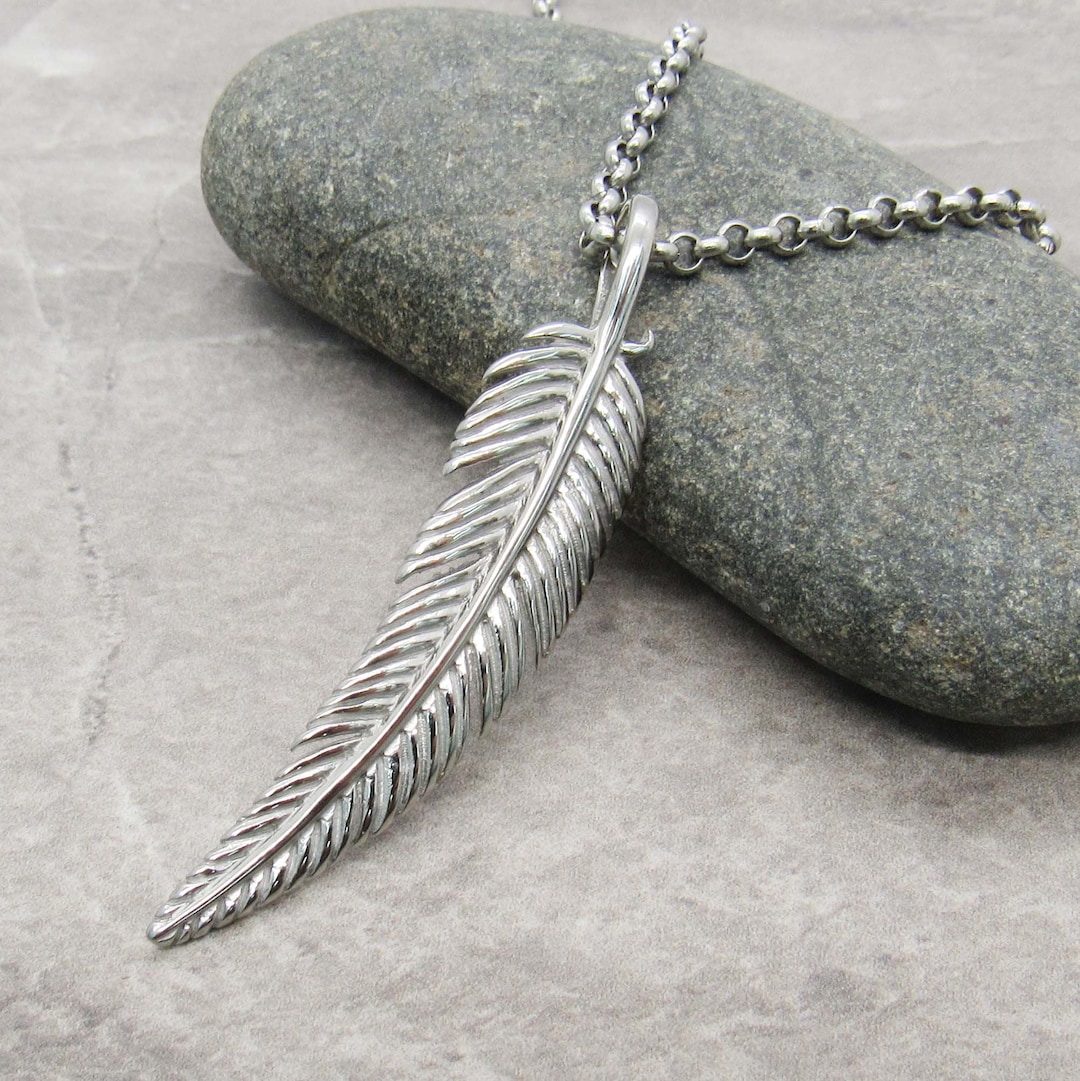 Stainless Steel Feather Pendant, Men's Necklace, Hypo Allergenic ...