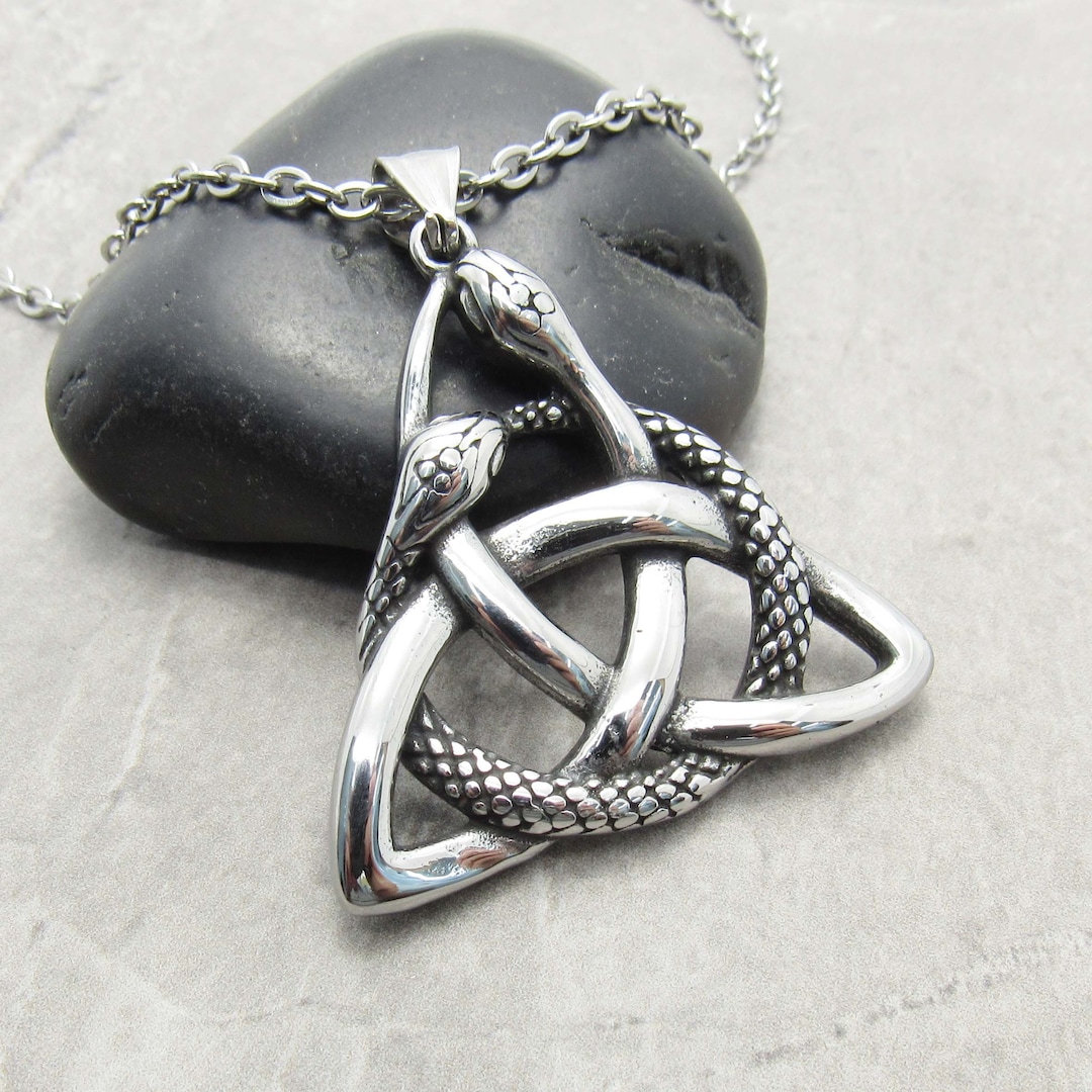 Large Trinity Knot With Snake Charm Pendant Necklace, Celtic Knot ...