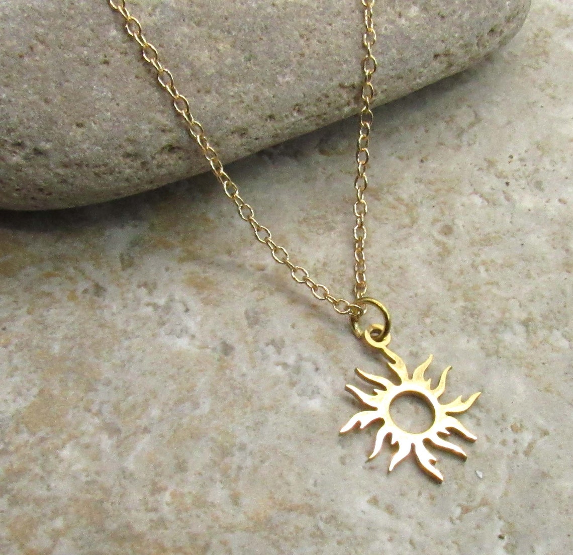 Stainless Steel Gold Tone Sun Charm Pendant Necklace | Etsy