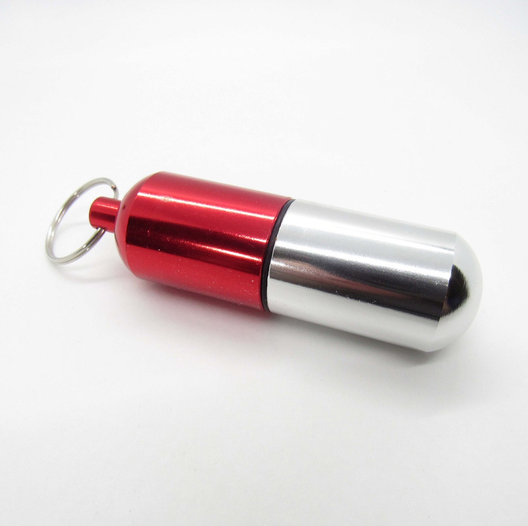 Aluminum Red Pill Bottle Key Ring, Pill Shape Key Ring, Large Pill ...